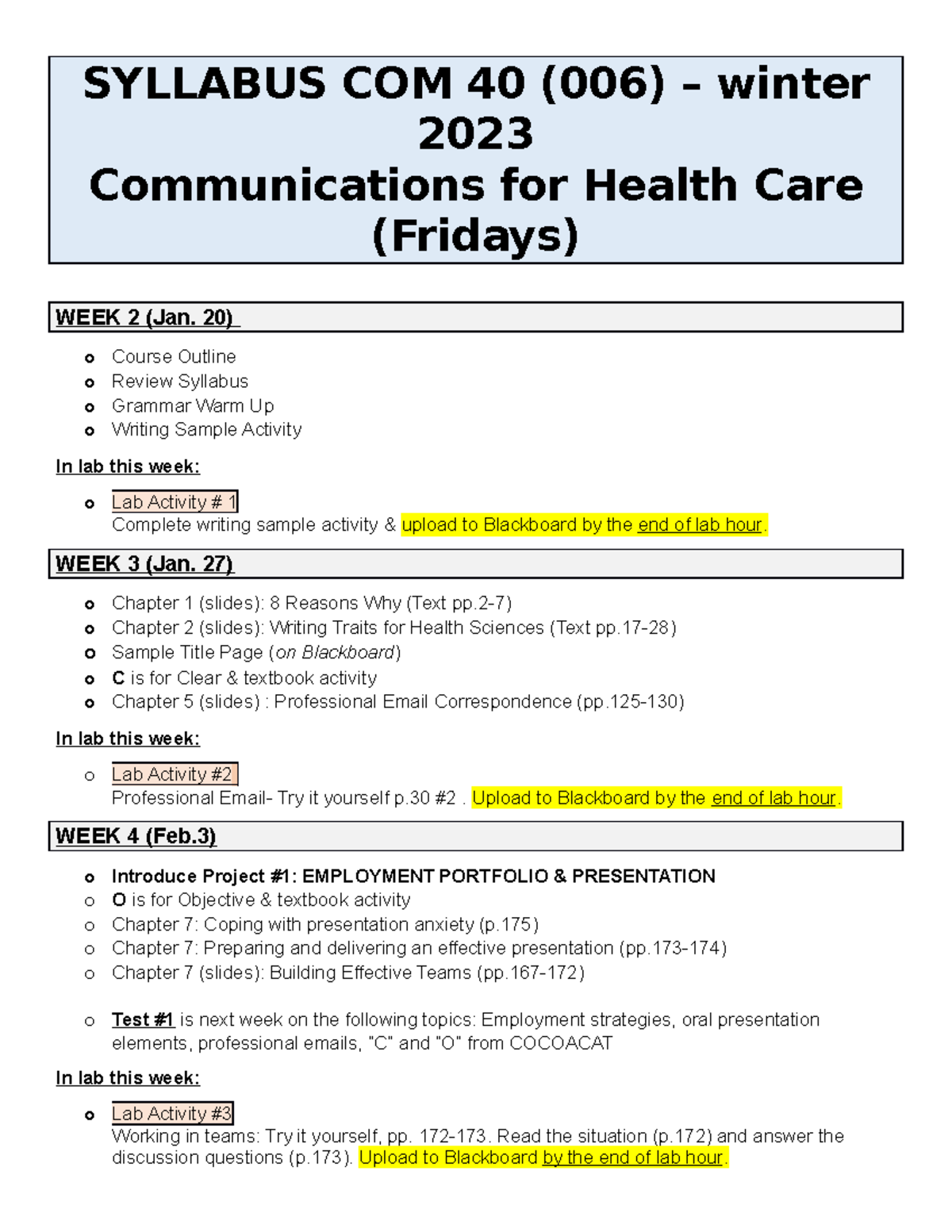 Syllabus COM 40 W23 - syallbus - SYLLABUS COM 40 (006) – winter 2023 ...
