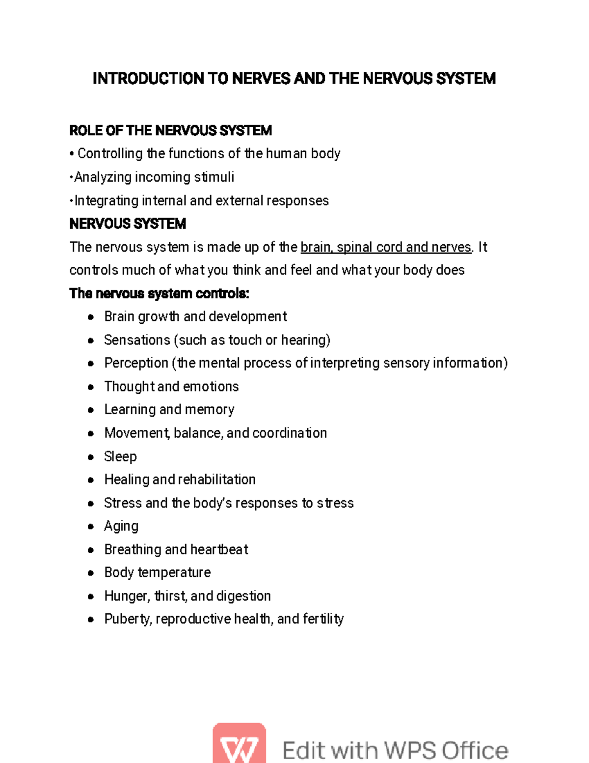 Introduction TO Nerves AND THE Nervous System - INTRODUCTION TO NERVES ...