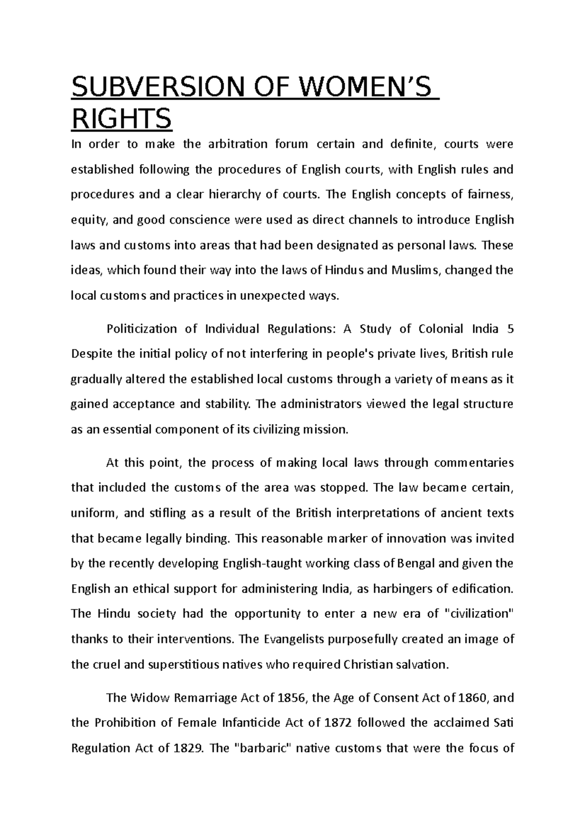 Subversion OF Women - Politicization of Individual Regulations: A Study ...