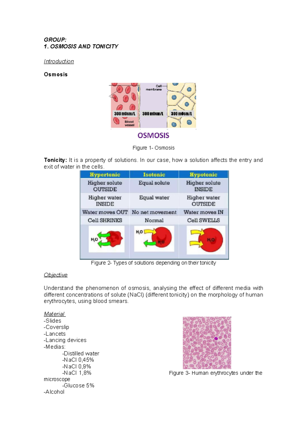 Practical 1 Osmosis - GROUP: 1. OSMOSIS AND TONICITY Introduction Osmosis Figure 1- Osmosis ...