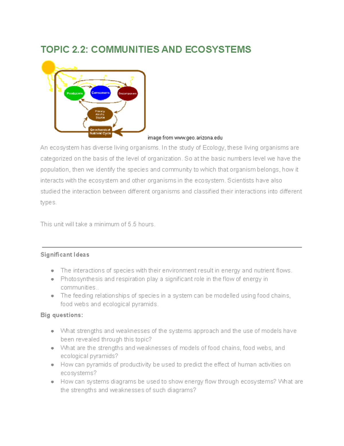 Notes Communities and Ecosystems - TOPIC 2: COMMUNITIES AND ECOSYSTEMS ...