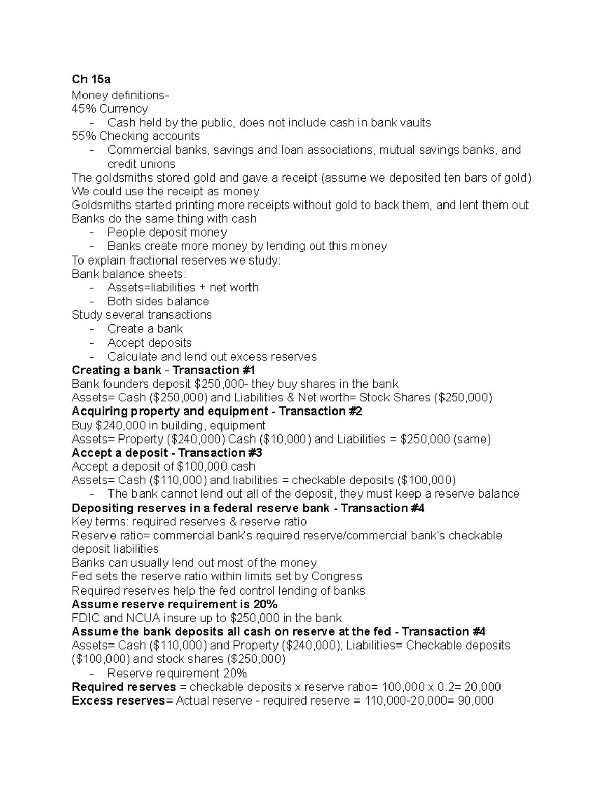 Econ 15,16,20 - txt book and lecture notes - Ch 15a Money definitions ...