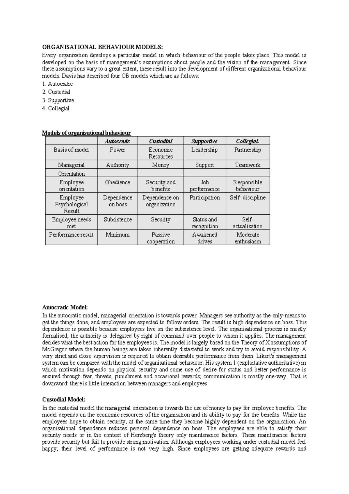 OB Models - ORGANISATIONAL BEHAVIOUR MODELS: Every organization ...