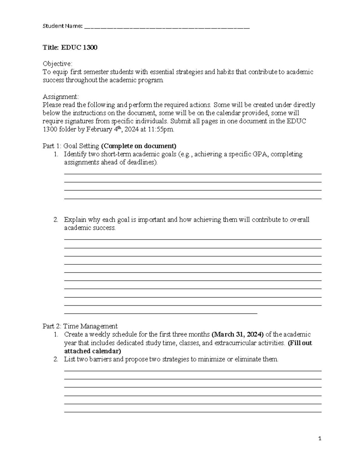 EDUC 1300 - Assignment 1300 - Title: EDUC 1300 Objective: To equip ...