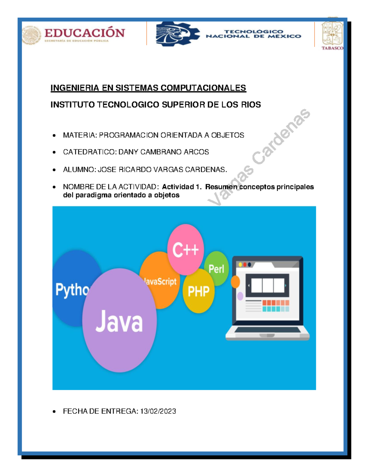 Ingenieria EN Sistemas Computacionales - INGENIERIA EN SISTEMAS COMPUTACIONALES INSTITUTO - Studocu