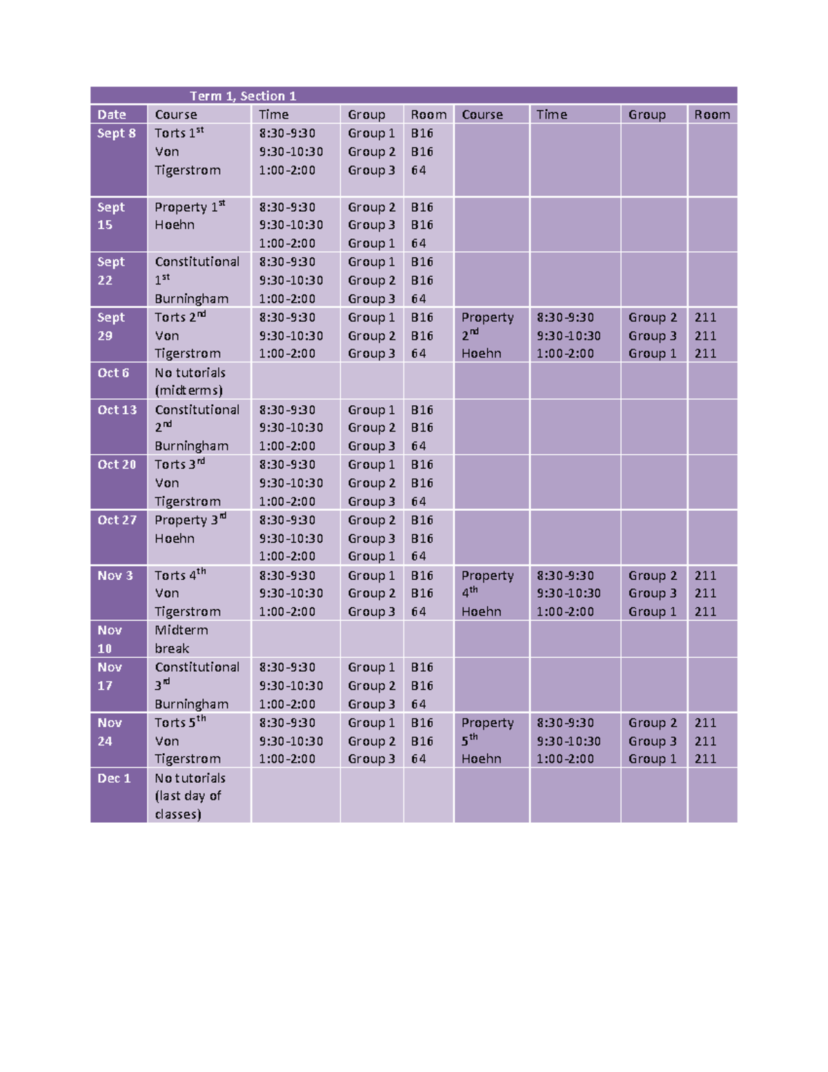 Tutorial Schedule 2021-2022 Term 1, Section 1 - Term 1, Section 1 Date ...