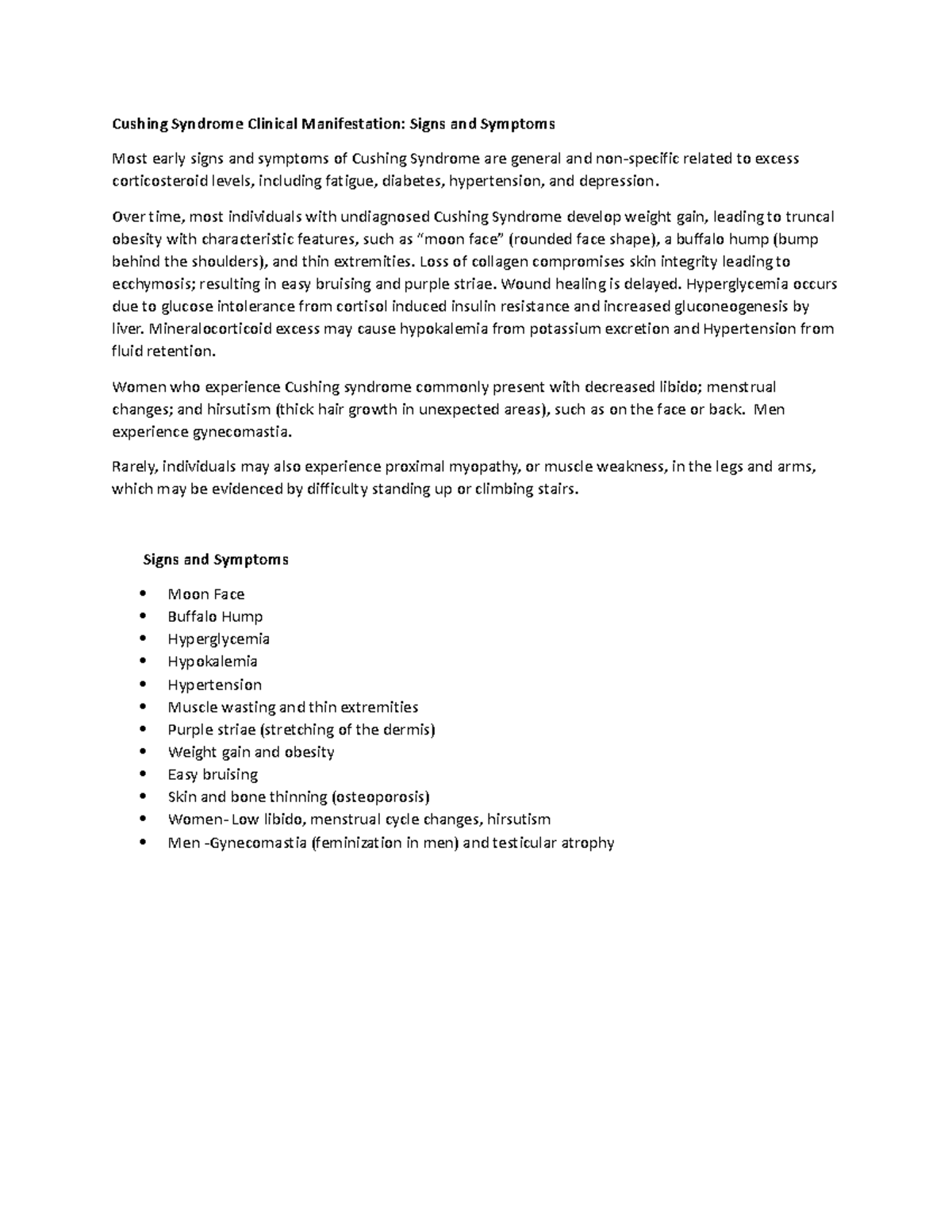 Cushing Syndrome Clinical Manifestation Signs and Symptoms - Over time ...
