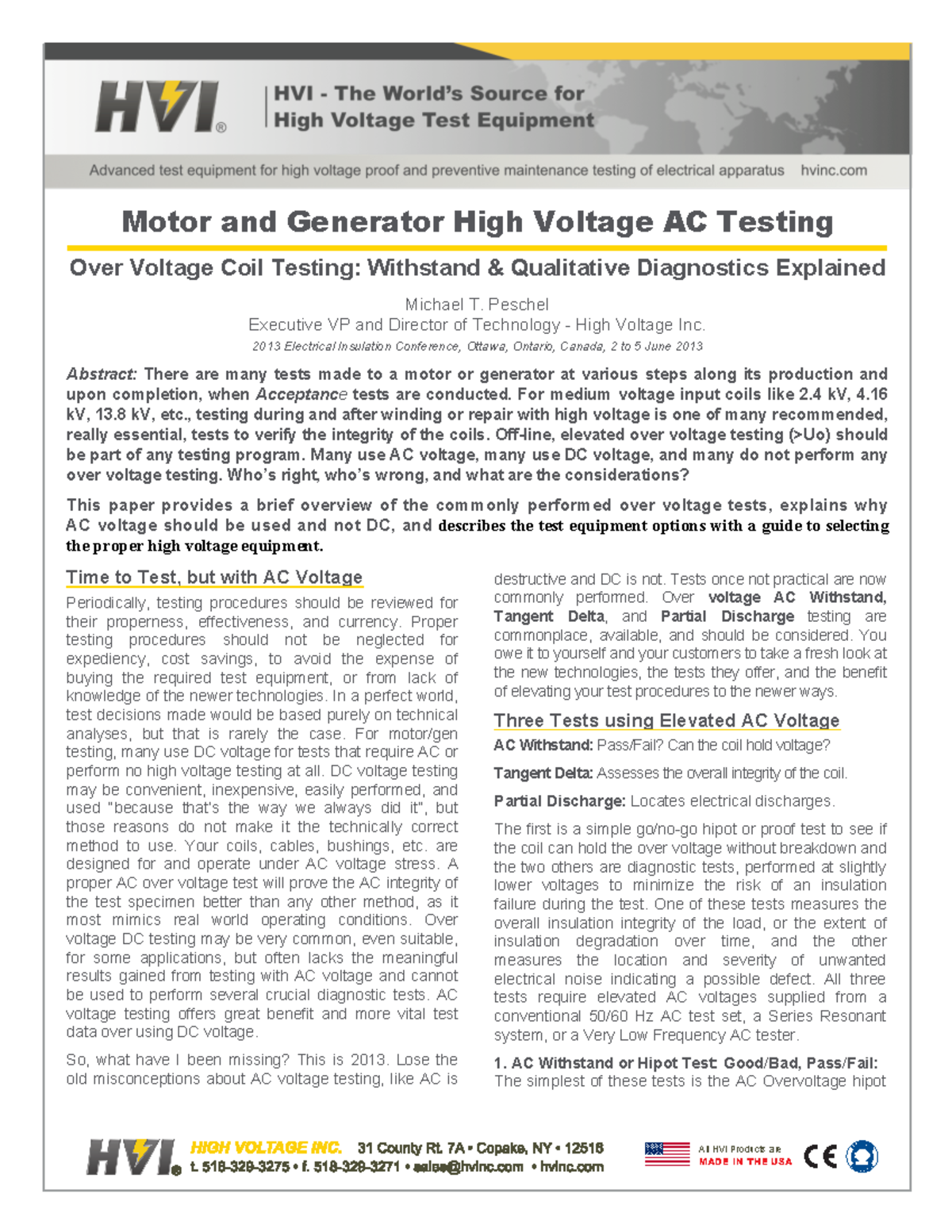 Motor and Generator High Voltage AC Testing 1 - All HVI Products are ...