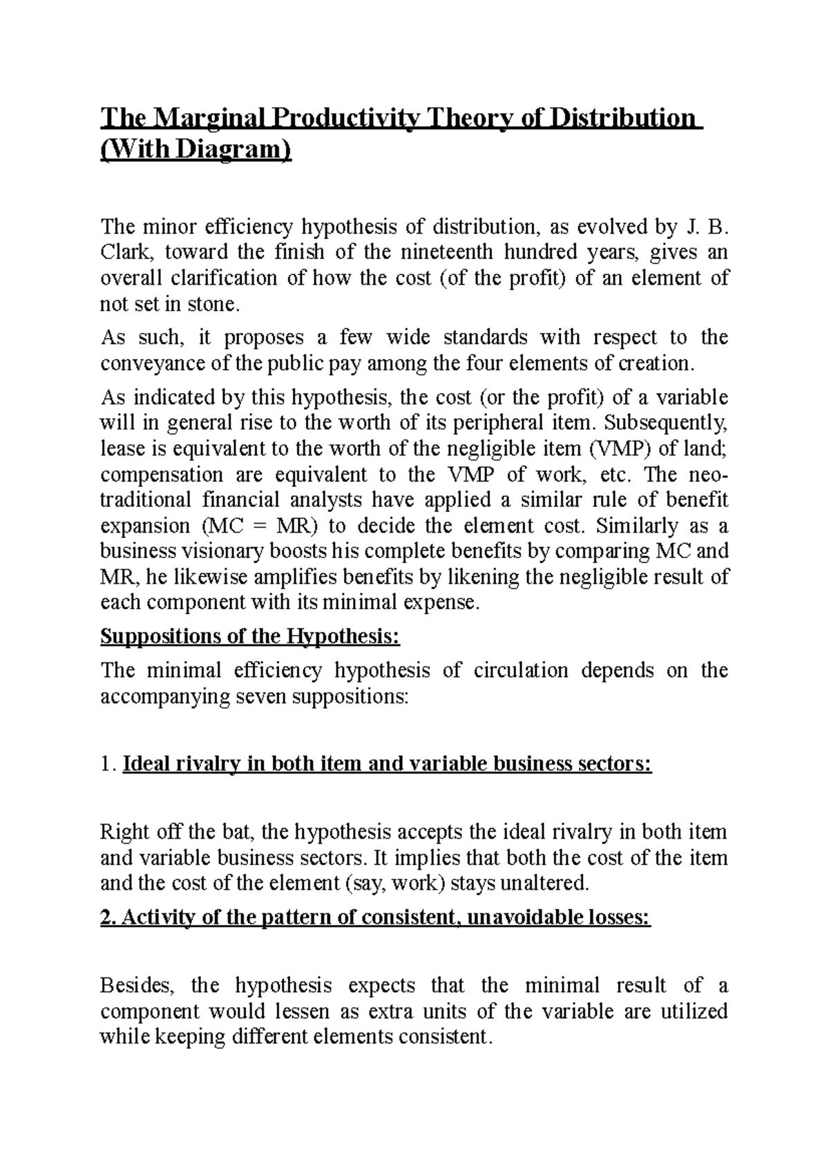 The Marginal Productivity Theory of Distribution (With Diagram) - B ...