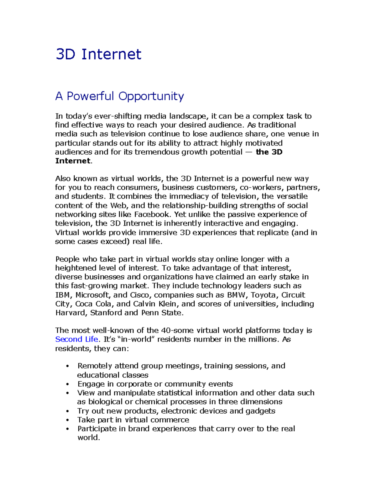 38217163-3D-Internet - 3D Internet A Powerful Opportunity In today’s ...