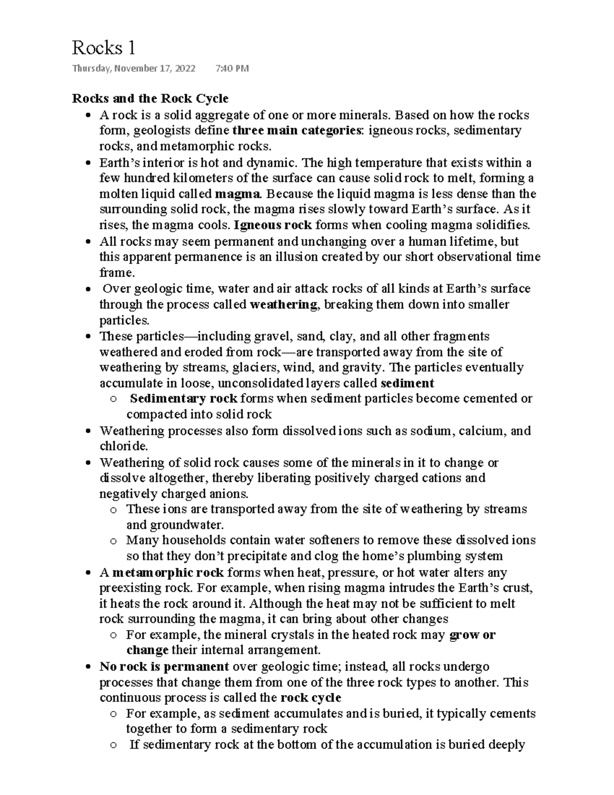 Environmental Science Rocks chapter 1 - Rocks and the Rock Cycle A rock ...