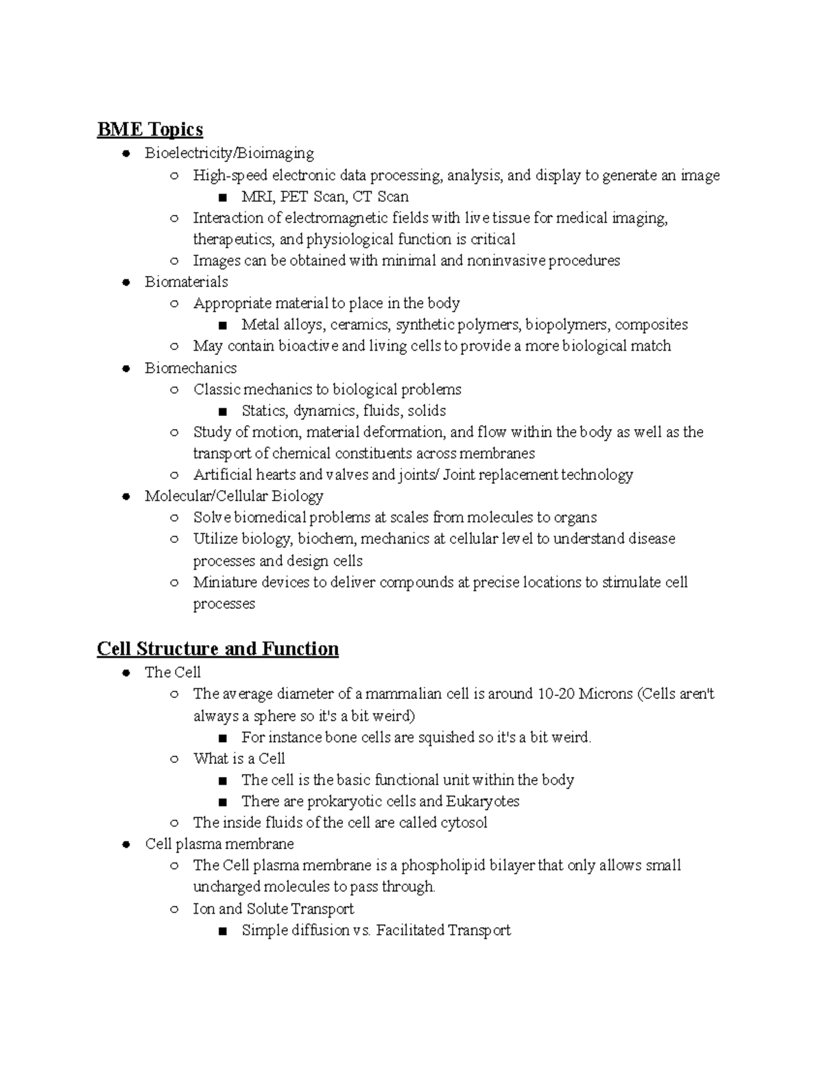 BME EXAM 2 CHEAT SHEET - BME Topics Bioelectricity/Bioimaging High-speed electronic data - Studocu