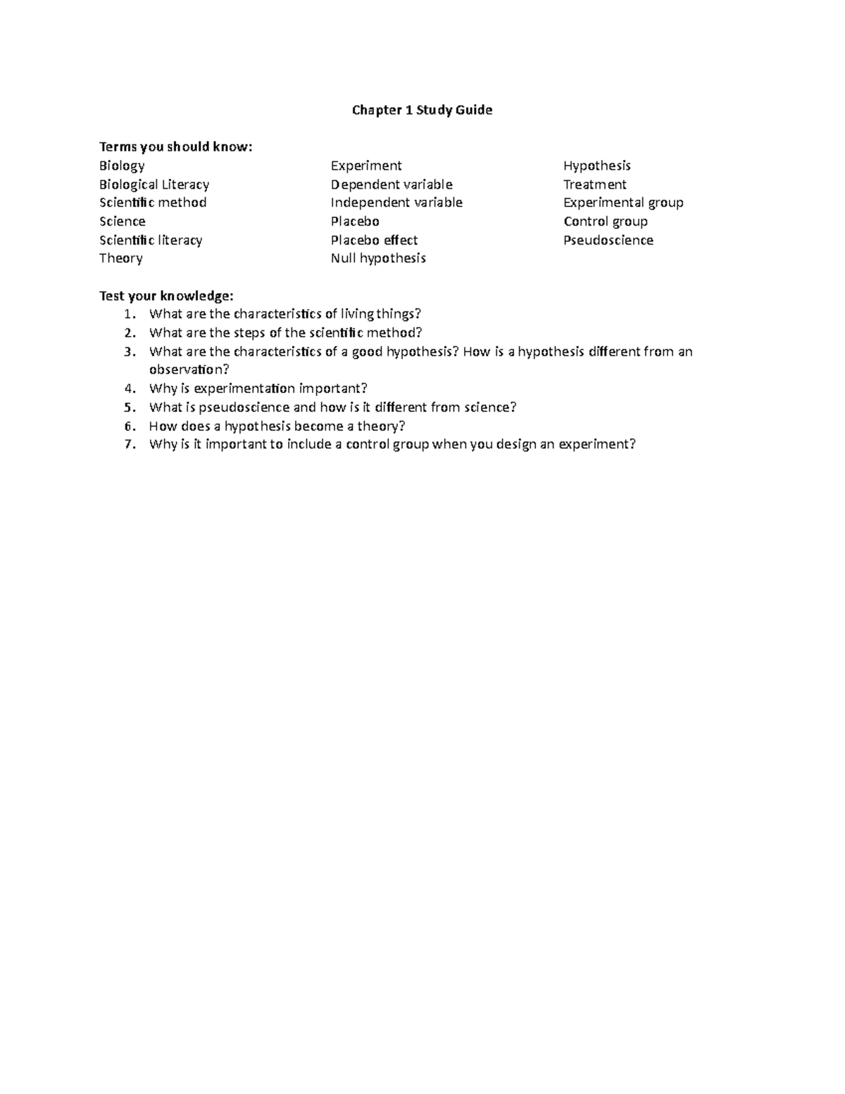 Chapter 1 Study Guide - Chapter 1 Study Guide Terms you should know ...
