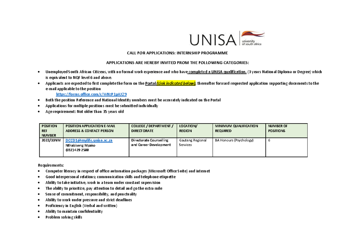 Advert 2023 Interns Final Second advert - CALL FOR APPLICATIONS ...