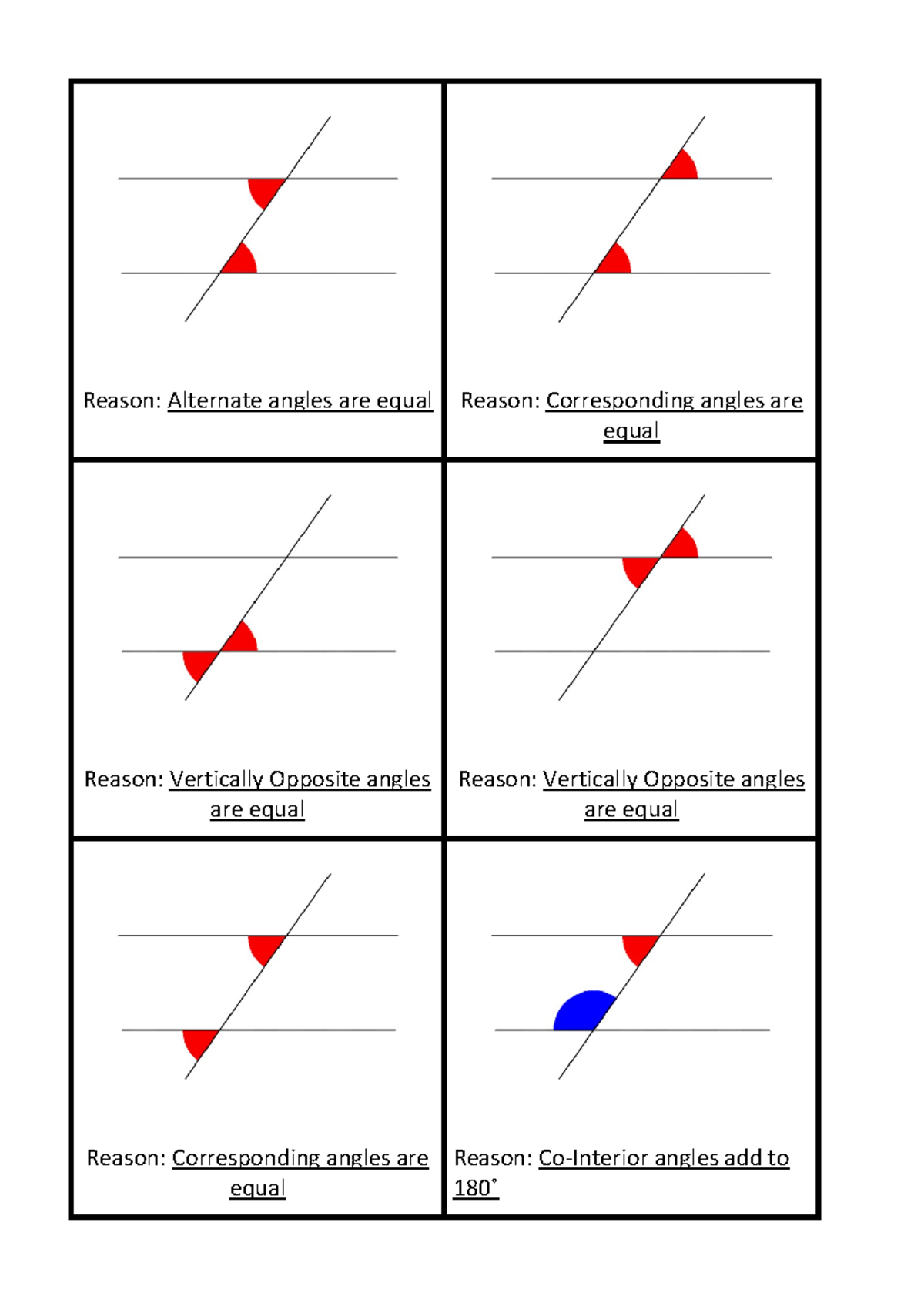 Angles - Parallel lines - Reason: Alternate angles are equal Reason ...