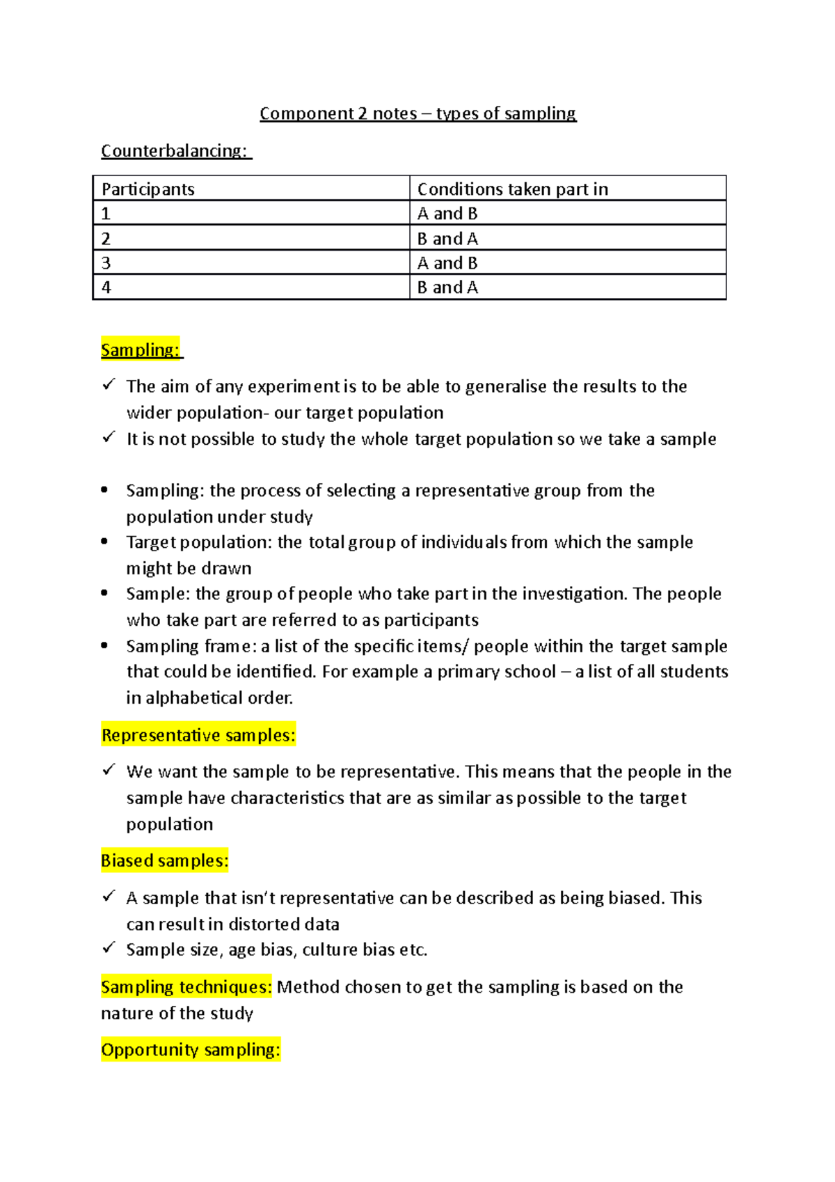 Sampling Notes - lecture - Component 2 notes – types of sampling ...