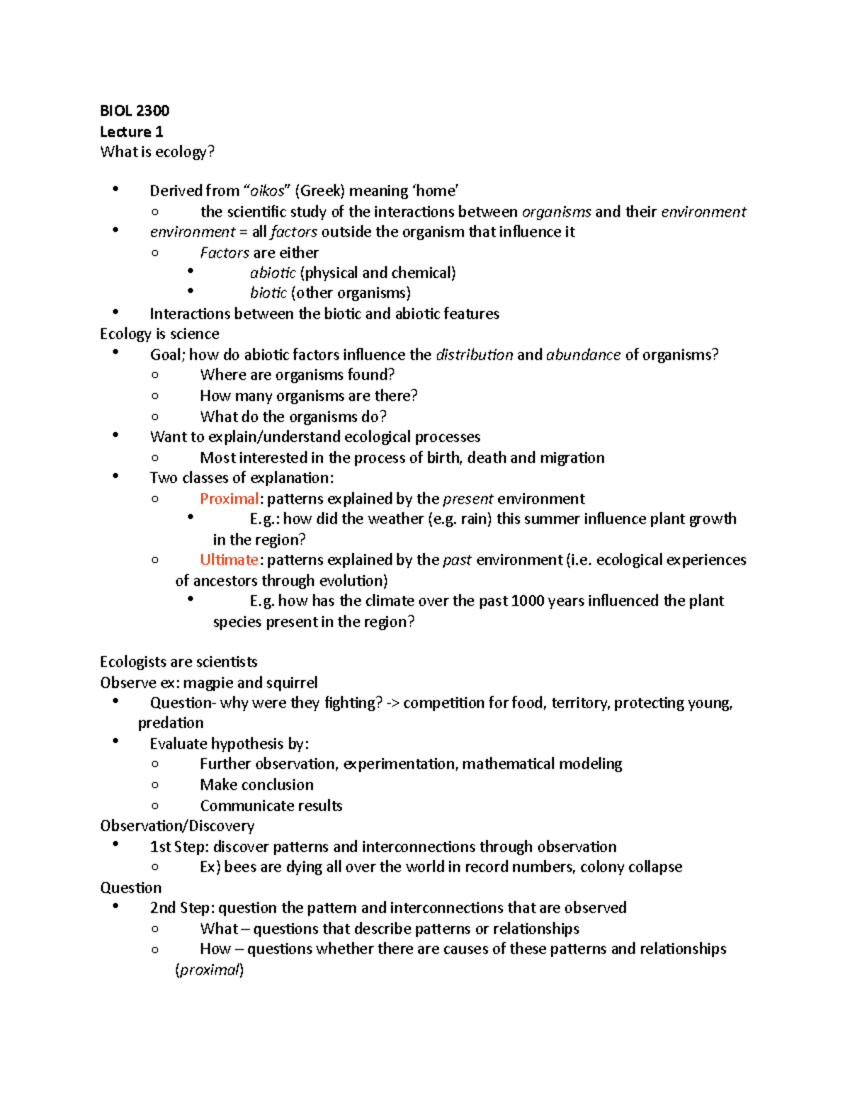 BIOL 2300 lecture 1 - Cole taught this class - BIOL 2300 Lecture 1 What ...
