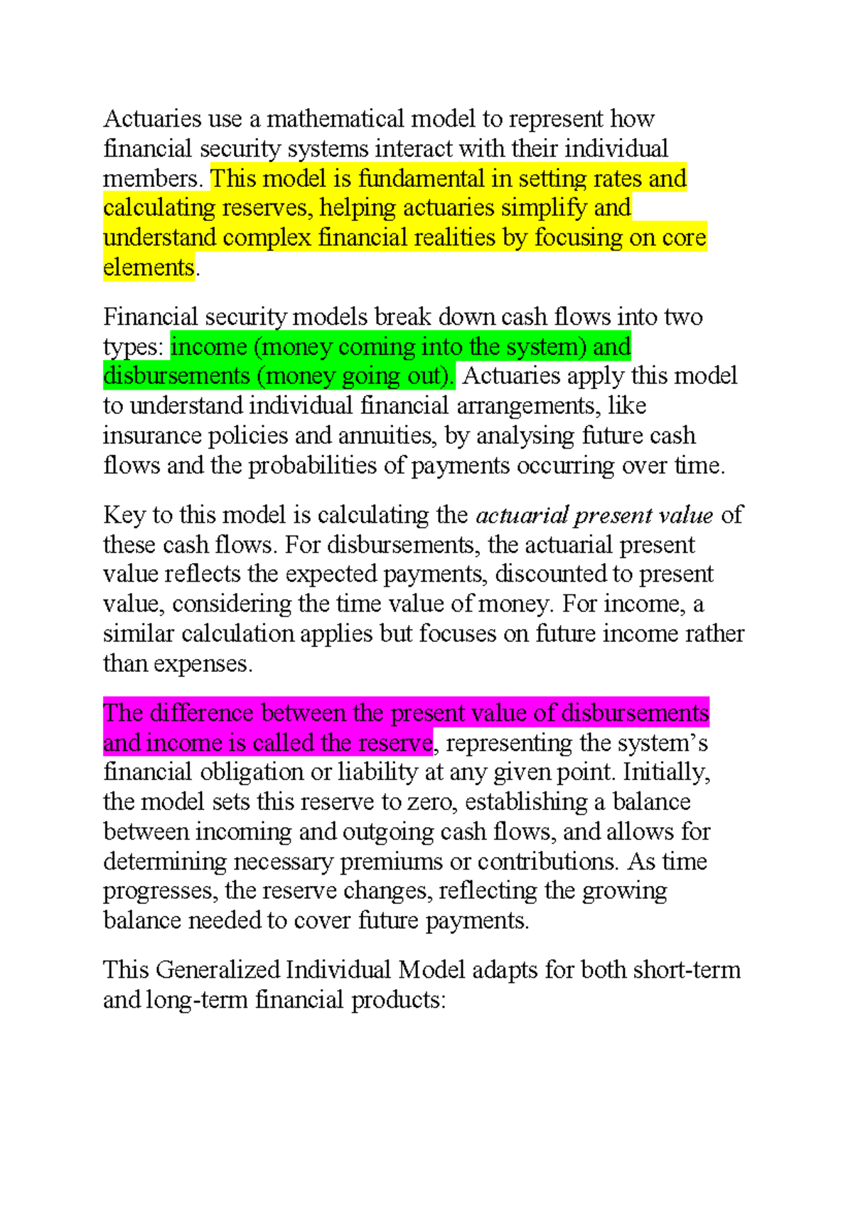 Individual Model - important - Actuaries use a mathematical model to ...