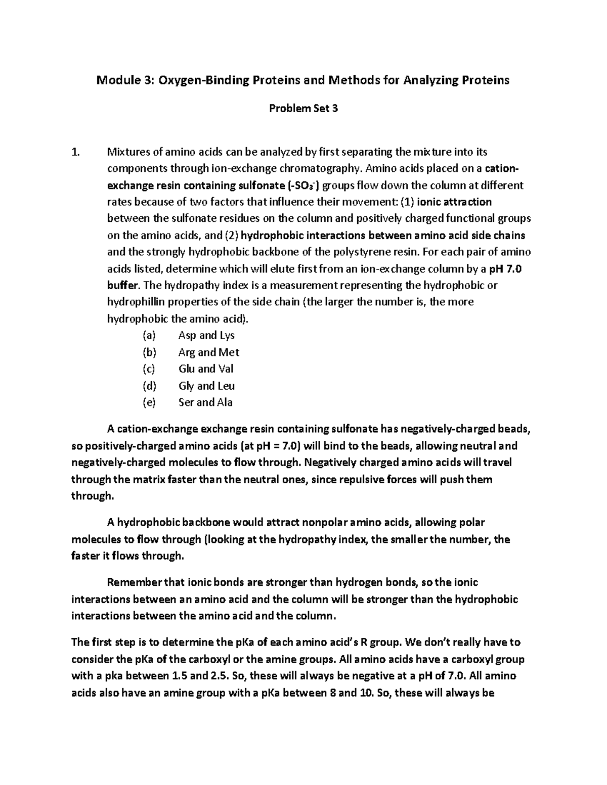 BIO360 Problem Set 3 Solutions - Module 3: Oxygen-Binding Proteins and ...