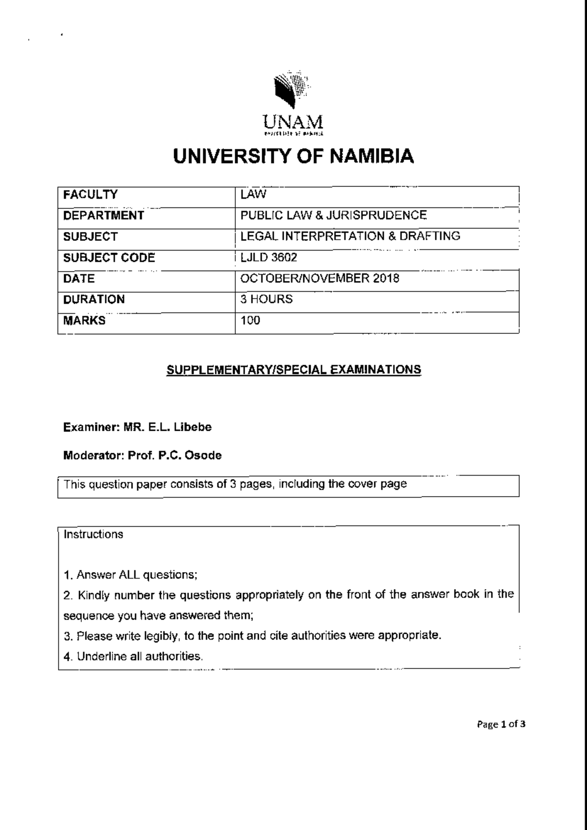 November 2018 Supplementary - UNAM UNIVERSITY OF NAMISIA UNIVERSITY OF ...
