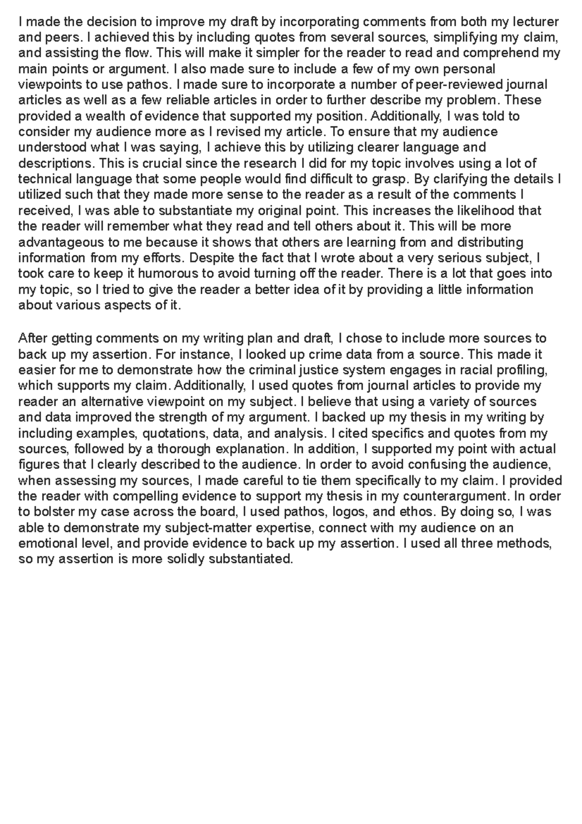 Reflection essay psy310 - I made the decision to improve my draft by ...