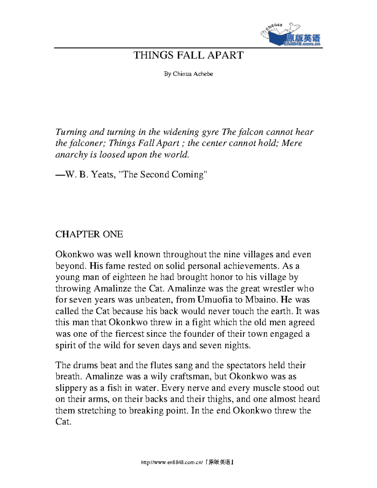 Things Fall Apart - A prescribed novel - THINGS FALL APART By Chinua ...