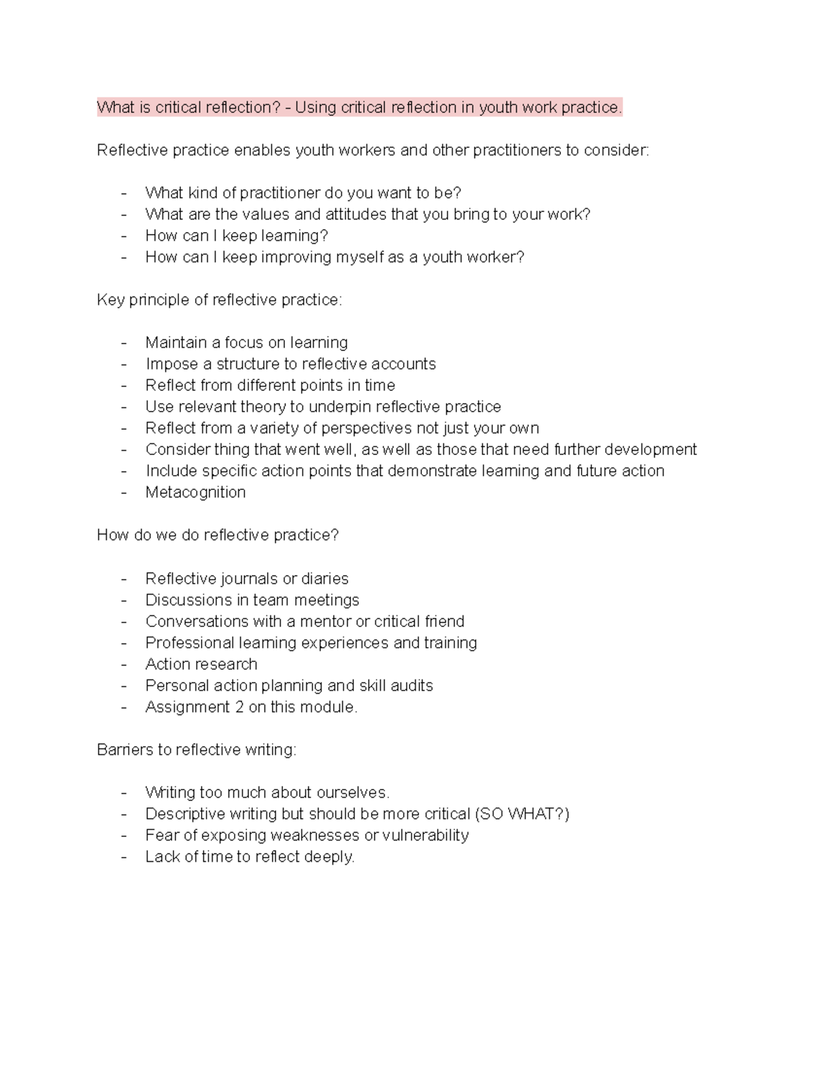 Critical reflection 7 & 11 - What is critical reflection? - Using ...