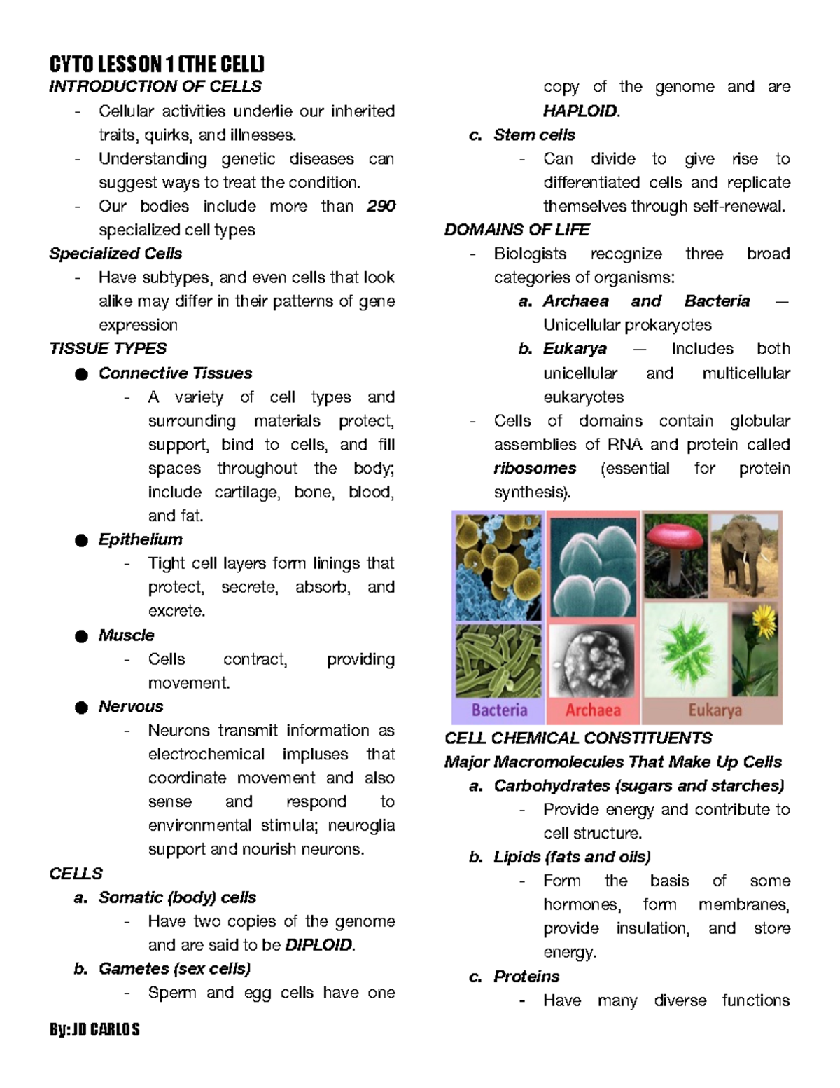 Cytology transcript notes about the cell - INTRODUCTION OF CELLS ...