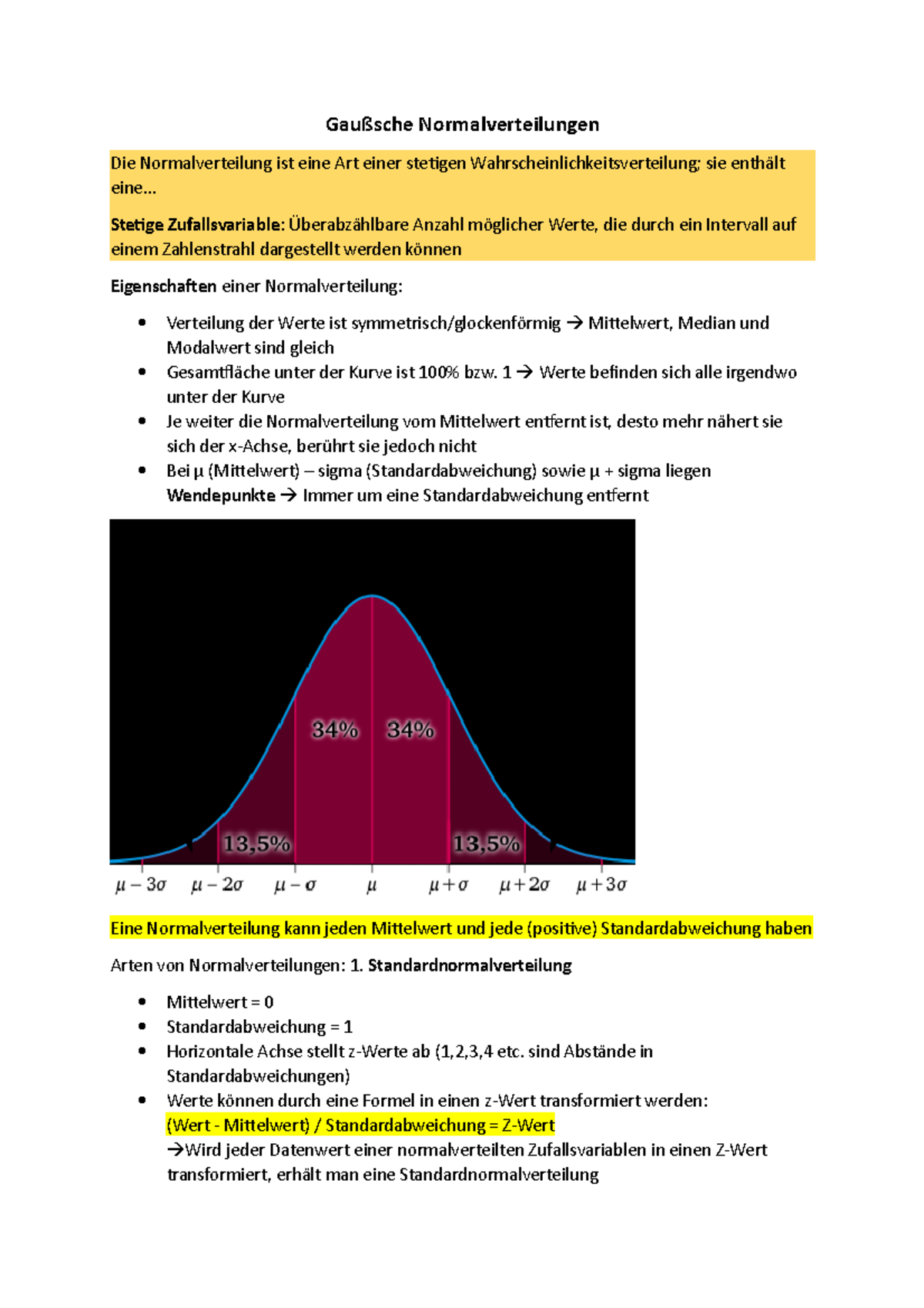 Zusammenfassung Normalverteilungen und Standard Normalverteilungen ...