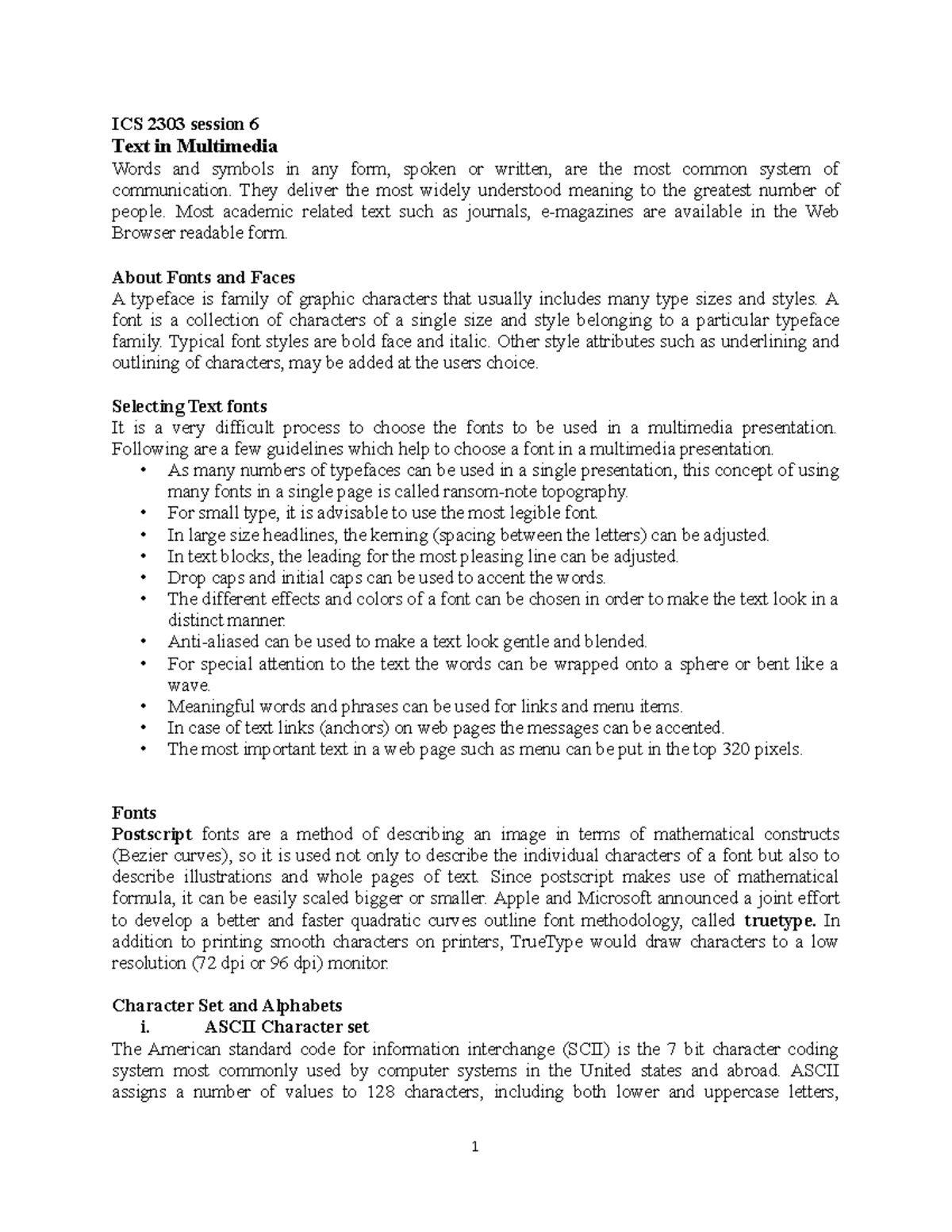 ICS 2303 session 6 - Lecture notes 1 - ICS 2303 session 6 Text in ...
