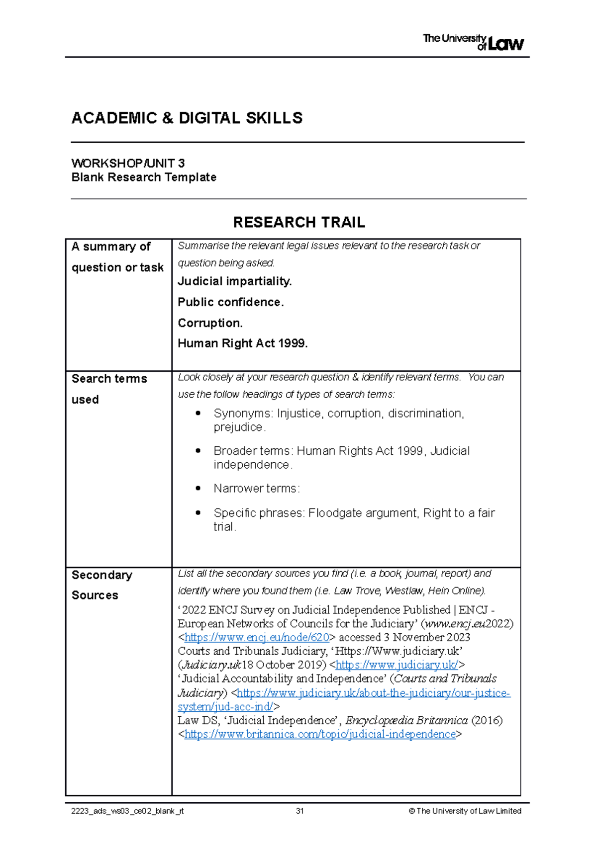Research Aca - ACADEMIC & DIGITAL SKILLS WORKSHOP/UNIT 3 Blank Research ...
