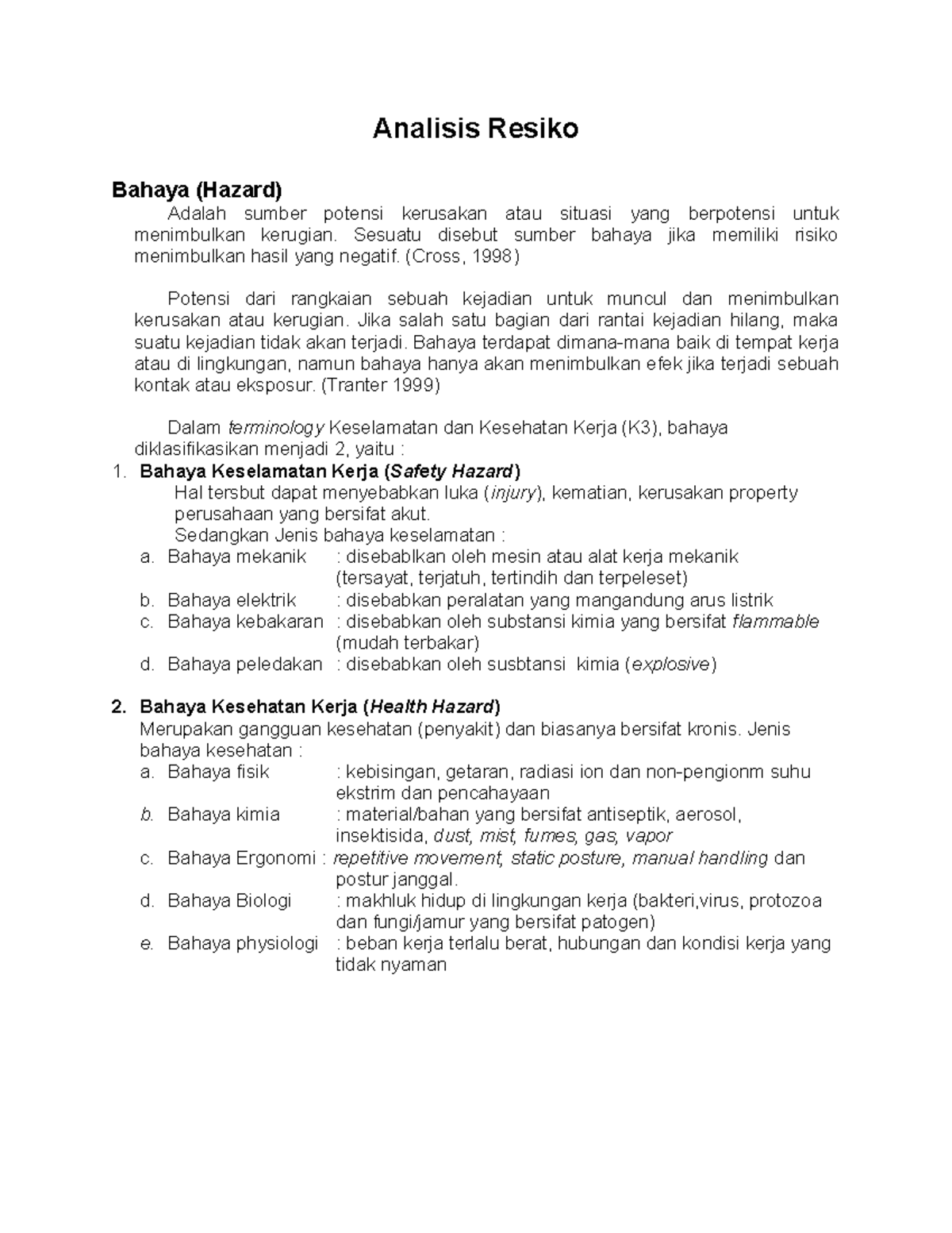 1. Ergonomi - Analisis Resiko - Analisis Resiko Bahaya (Hazard) Adalah ...