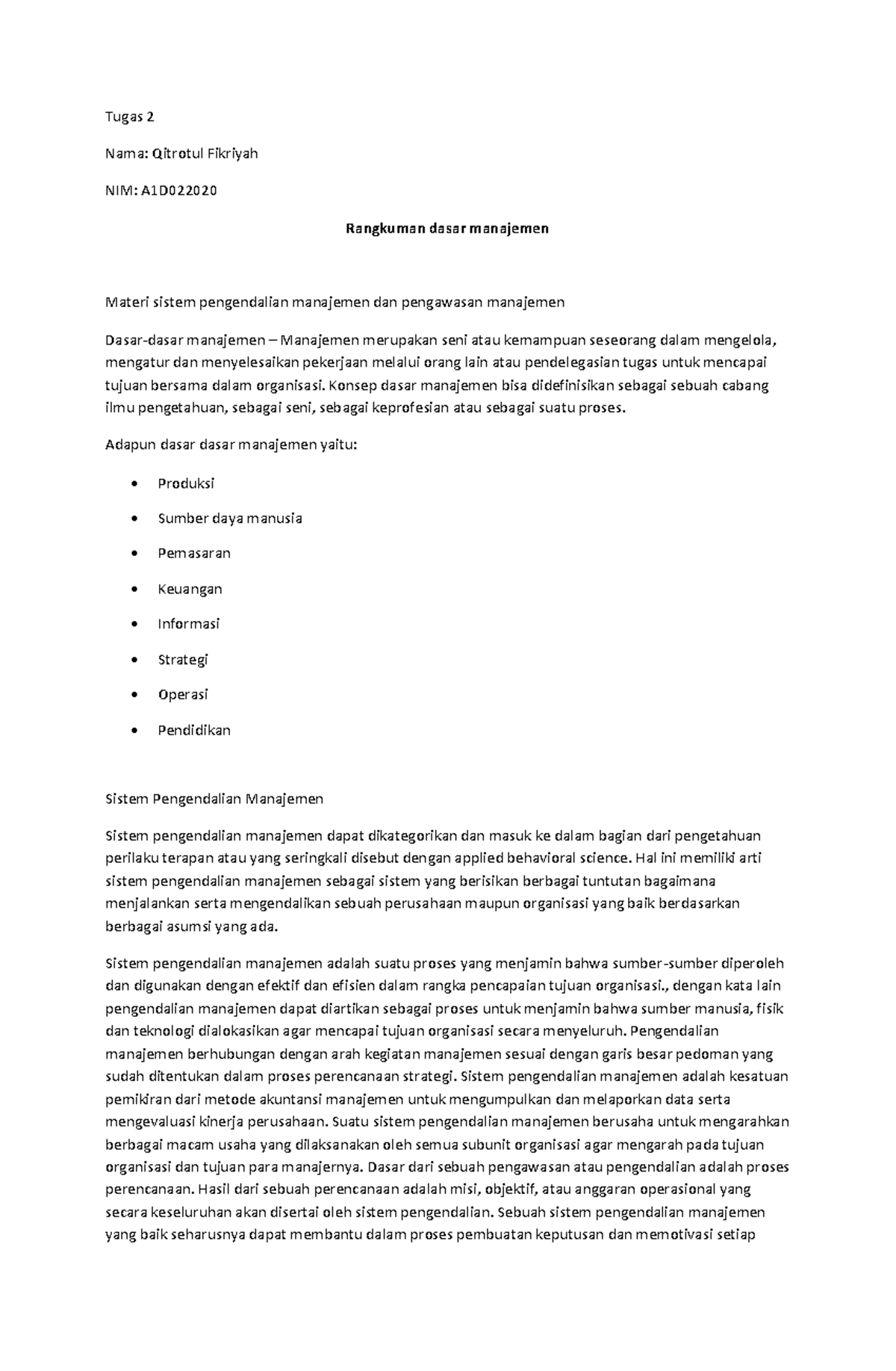 Metode Inspektif - Tugas 2 Nama: Qitrotul Fikriyah NIM: A1D Rangkuman ...