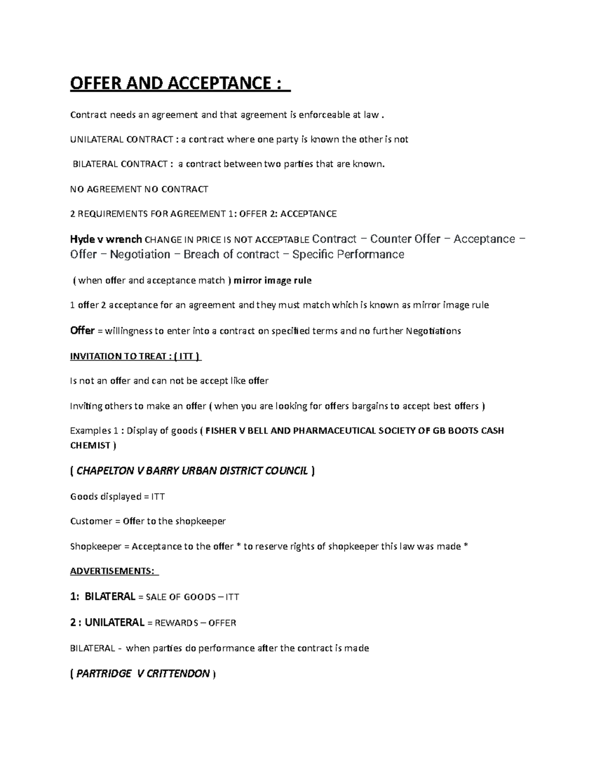 Offer and acceptance summary 2021... - OFFER AND ACCEPTANCE : Contract ...