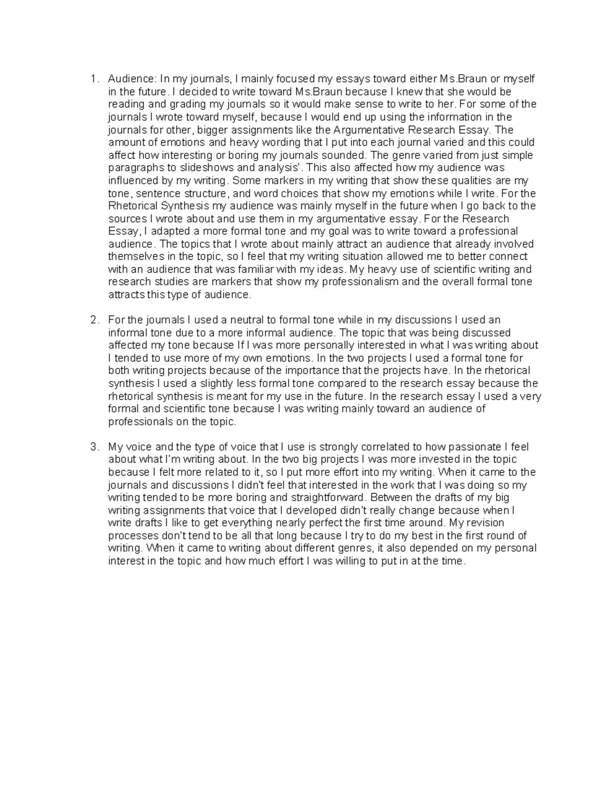 COMP 1500 - Journal 14 - Audience: In my journals, I mainly focused my ...