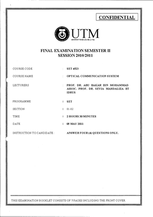 Final Examination Semester II Session 1011_Optical Communication System ...