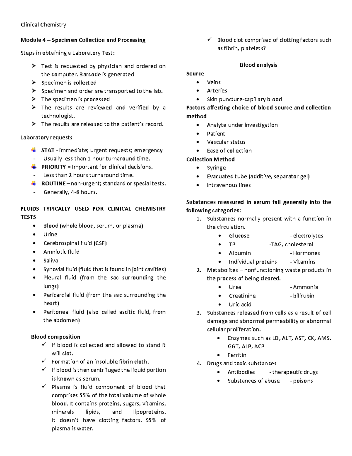 Clinical Chemistry - Specimen collection and processing - Module 4 ...