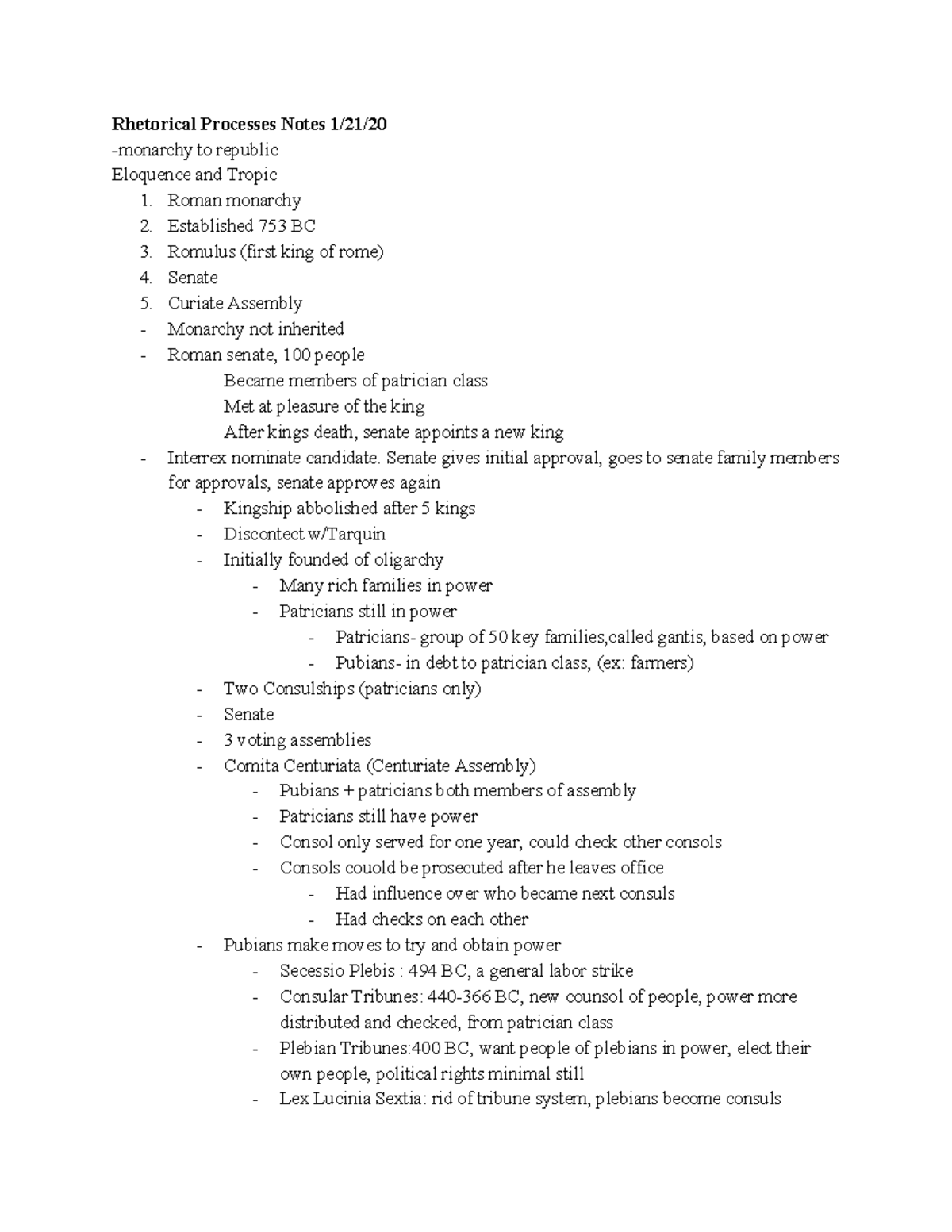 Rhetorical notes - Rhetorical Processes Notes 1/21/ monarchy to ...