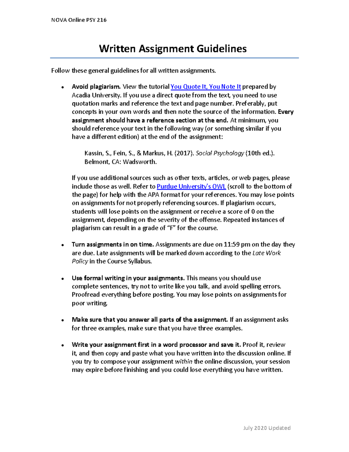 PSY 216 Written Assignment Guidelines-1 - July 2020 Updated NOVA Online PSY 216 Written ...