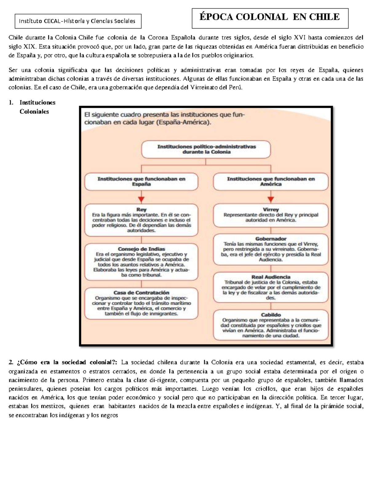 Historia GUIA Aprendizaje Epoca Colonial 2021 - Chile durante la ...