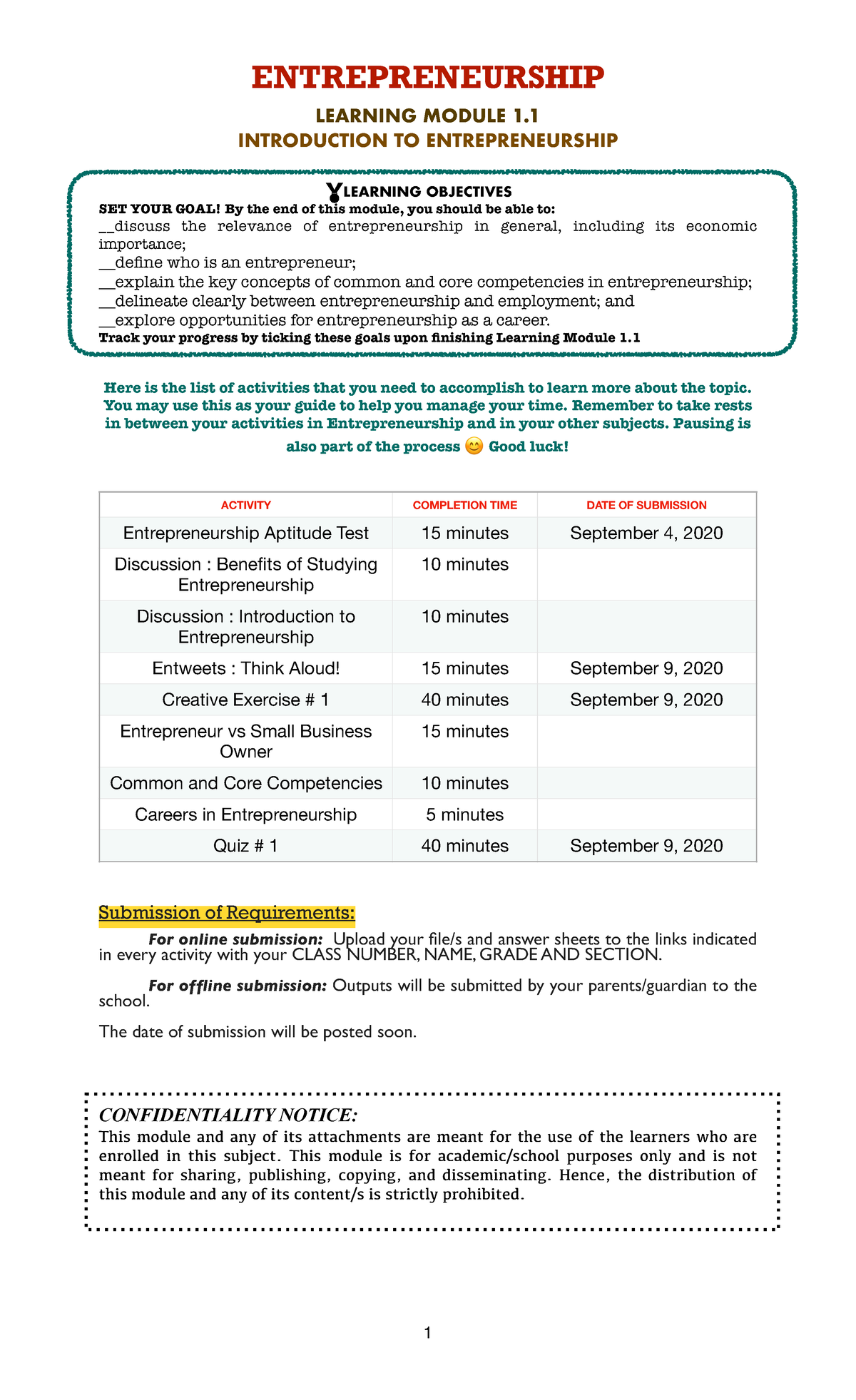 Entrepreneurship Learning module: Introduction to Entrepreneurship ...