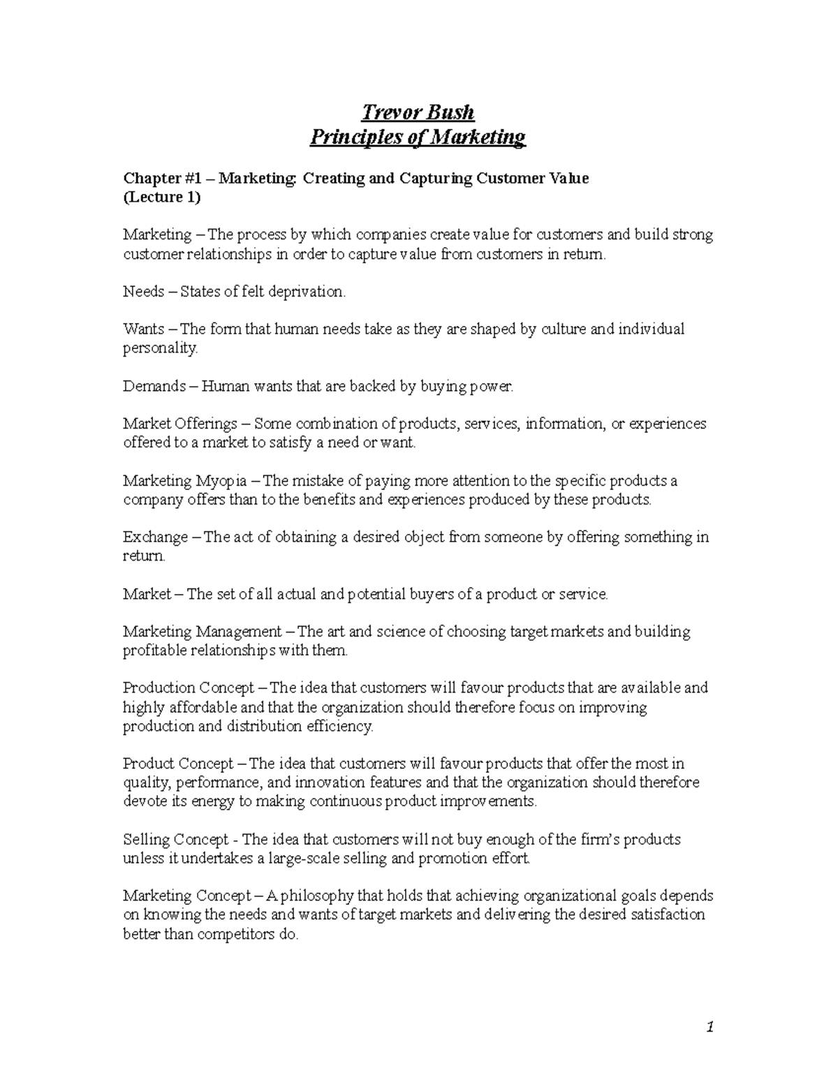 Principles of Marketing Summary Notes Final - COMM 223 - Concordia ...