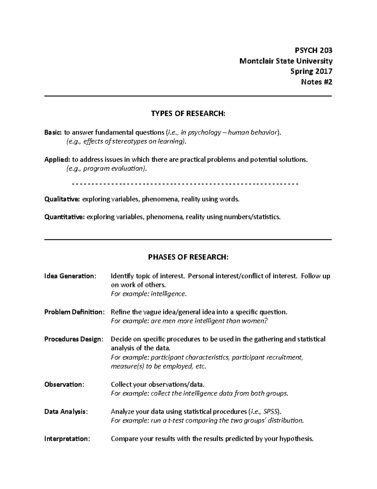 Psych Lecture- Research Types - PSYCH 203 Montclair State University ...