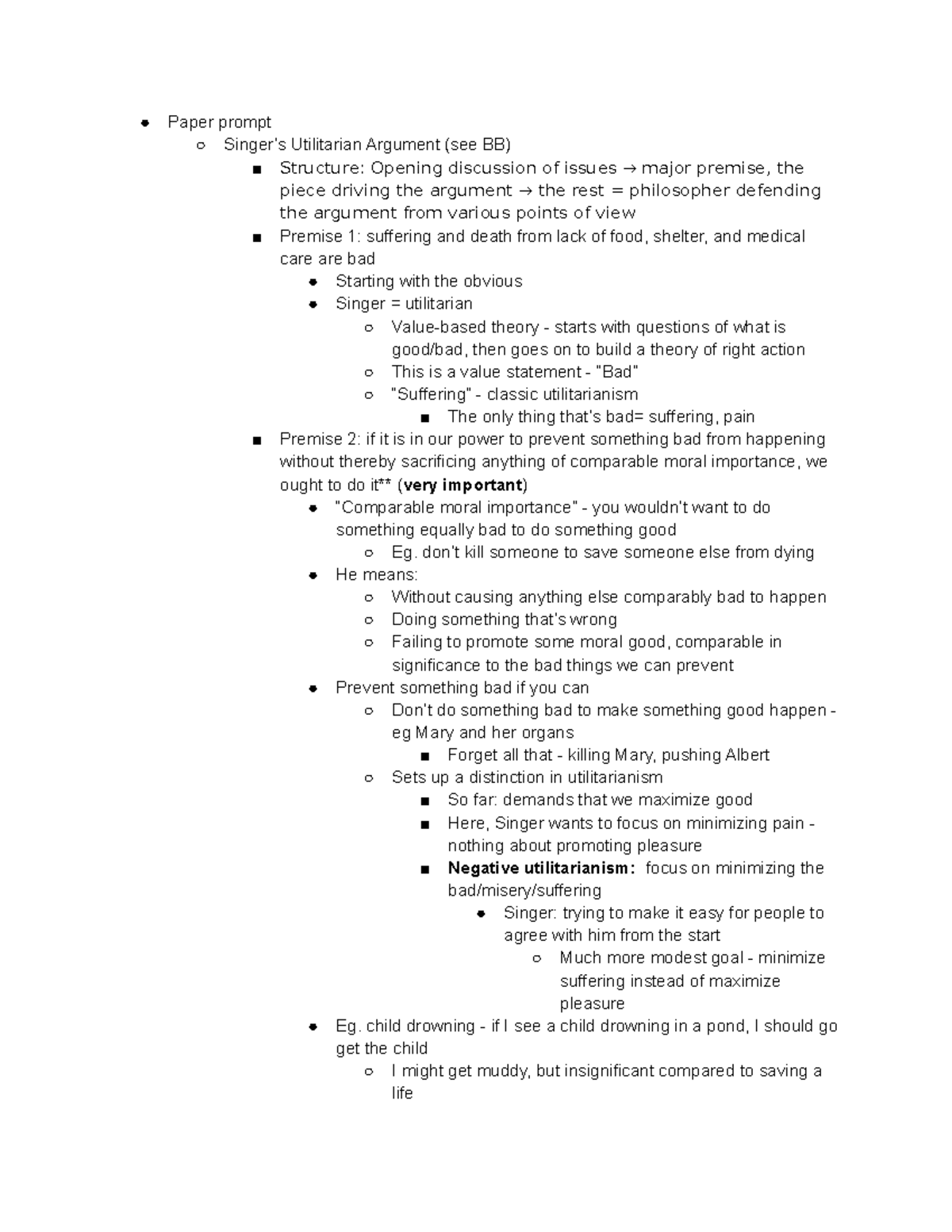 9 11 Lecture Singer s utilitarianism - Paper prompt Singer’s ...