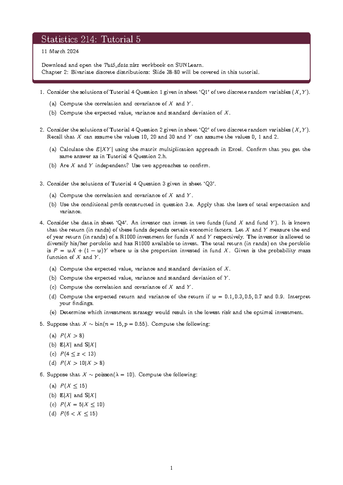 S 214 Tutorial 5 - Statistics 214: Tutorial 5 11 March 2024 Download and open the Tut5 data ...