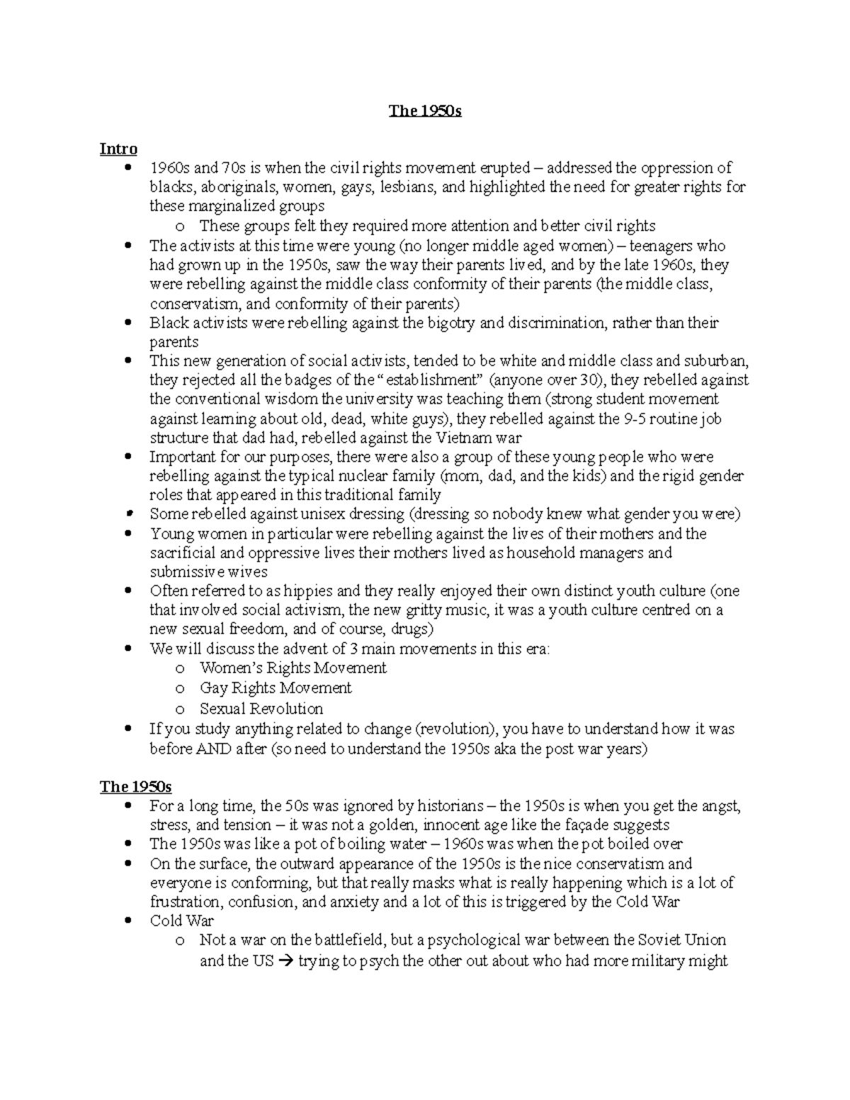 The 1950s - HISTORY 2181 - The 1950s Intro 1960s and 70s is when the ...