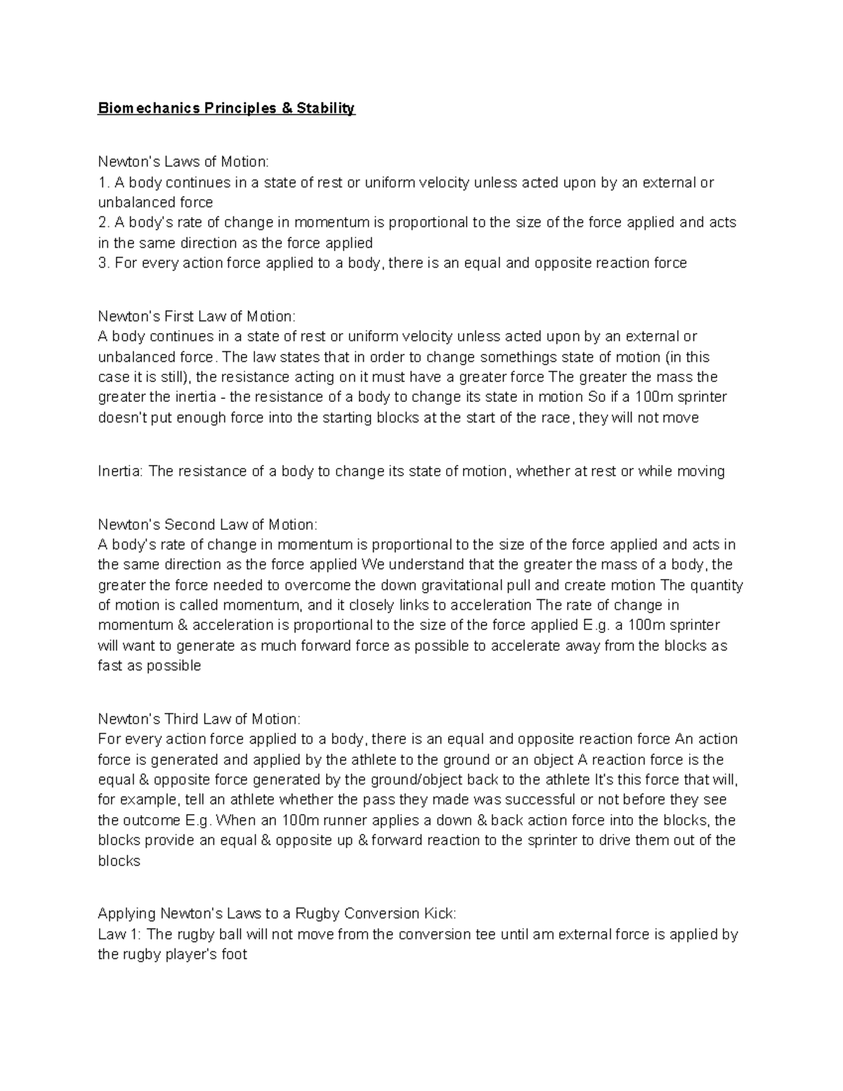 Biomechanics Principles & Stability - Biomechanics Principles ...