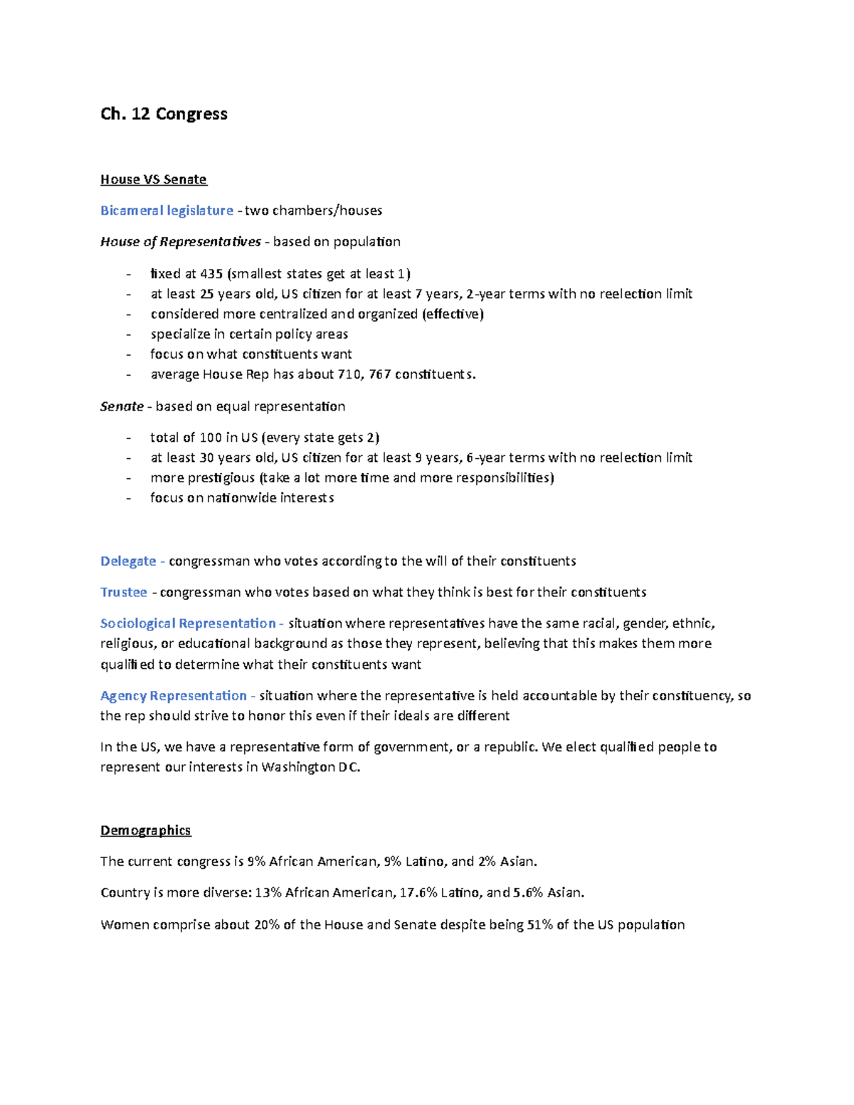 Ch. 12 Congress - Power point notes and from textbook We the People ...