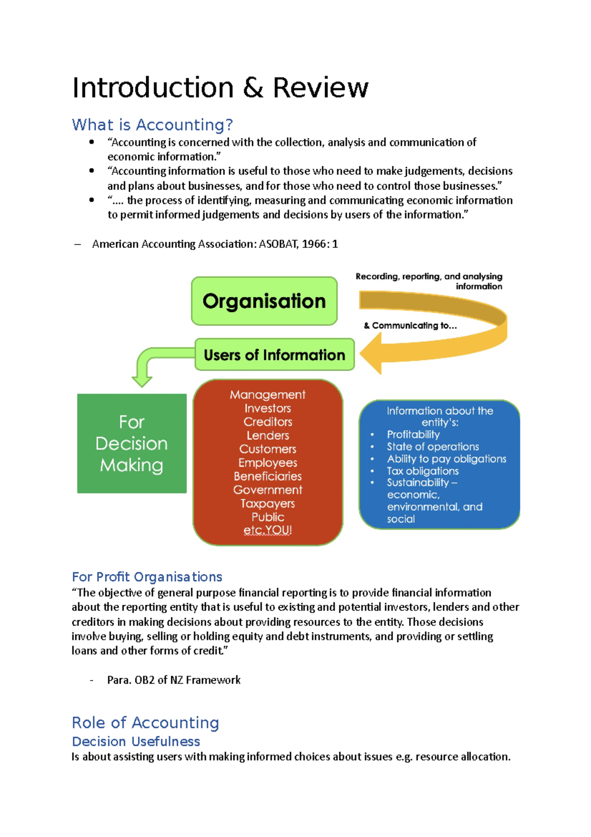 Introduction Lecture Notes Week 1 Introduction And Review What Is Accounting Accounting Is