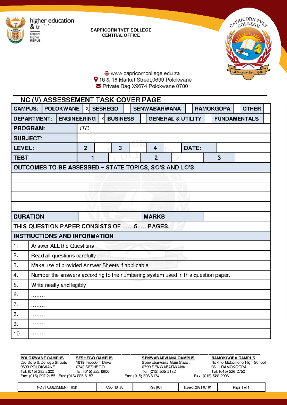 ASO 1A 08 NCV Assessment TASK - - Studocu